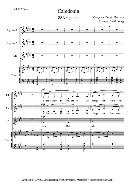 Caledonia SSA - Sheet music - Cantorion - Free sheet music, free scores
