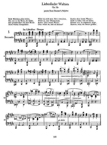 Liebeslieder Waltzes Piano Four-Hands - Sheet music - Cantorion - Free ...