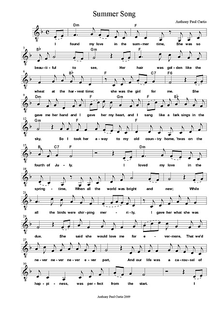 Summer Song - Sheet music - Cantorion - Free sheet music, free scores