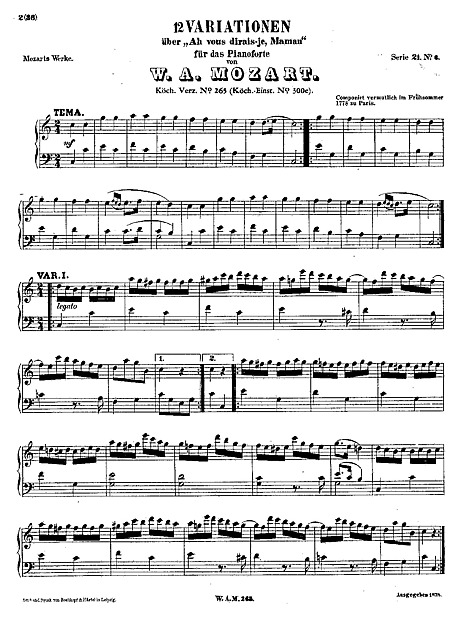 12 Variations on "Ah, vous dirai-je, Maman" Original version - Piano ...