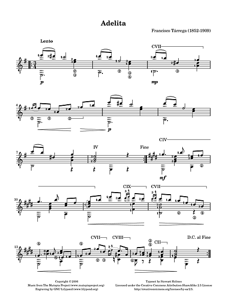 Adelita Guitar - Sheet music - Cantorion - Free sheet music, free scores